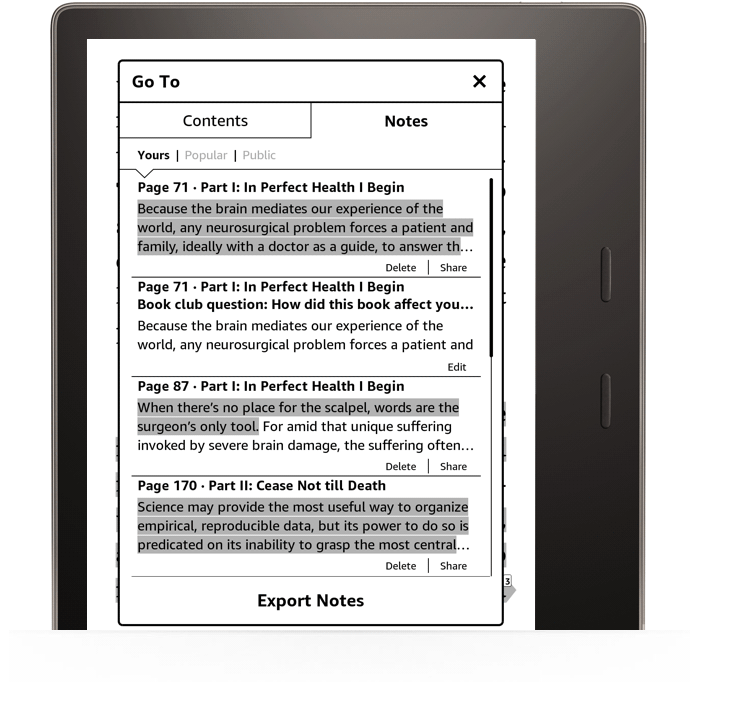 Kindle Bookmarks, Notes, and Highlights