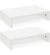 White Monitor Stand Riser-2 Pack,Wood 2 Tier Adjustable Monitor Stand ...