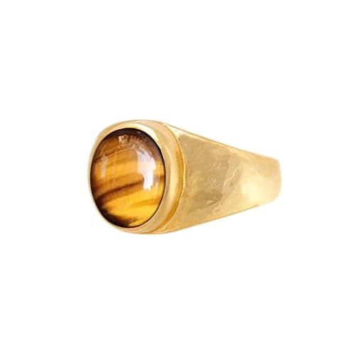 Amazon.com: Natural Tiger Eye Ring, 925 Sterling Silver, Gold Signet ...
