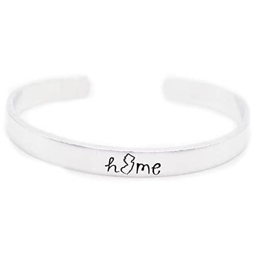 Amazon.com: New Jersey Home State Hand Stamped Silver Cuff Bracelet ...