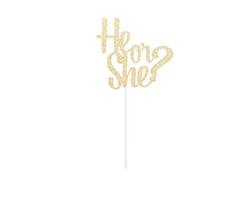 Amazon.com: He or She Gender Reveal Cake Topper - any color glitter ...