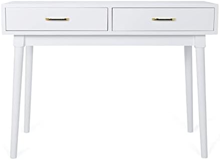 Amazon.com: LTMEUTY White Writing Table with Drawers - Modern Home ...