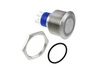 E-SWITCH ULV8F2HSS341 ULV8 Series DPDT 3 A 250 VAC Round Flush IP67 Blue LED Pushbutton Switch ...