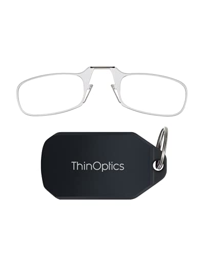 ThinOptics Keychain Case and Readers Rectangular Reading Glasses, Clear Frames / Black Case, 44 ...