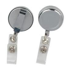 2 Steel Round ID badge, Pulley, Steel cord and Steel Chrome Finish ...