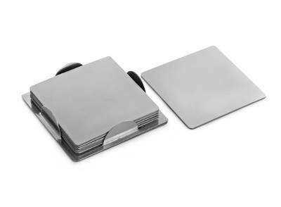 THW Stainless Steel Square Coaster Set with Holder, Non Slip Base (Set ...