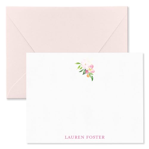 Amazon.com: Personalized Floral Note Card and Envelope Stationery Set ...