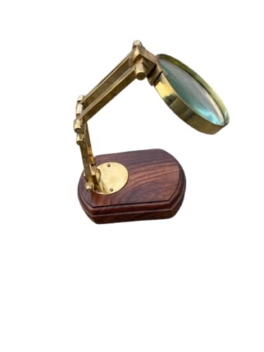 Stand Magnifying Glass Wood Magnifier Brass Vintage Desk Desktop ...