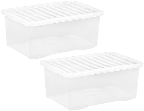 CHPL 2x 45 Litre Large Crystal Clear Plastic Storage Box With Secure ...