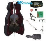 Merano 4/4 Full Size Black Cello with Hard Case with Bag and Bow+2 Sets ...