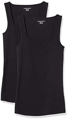 Amazon Essentials Women's Slim Fit Square Neck Tank, Pack of 2, Black ...