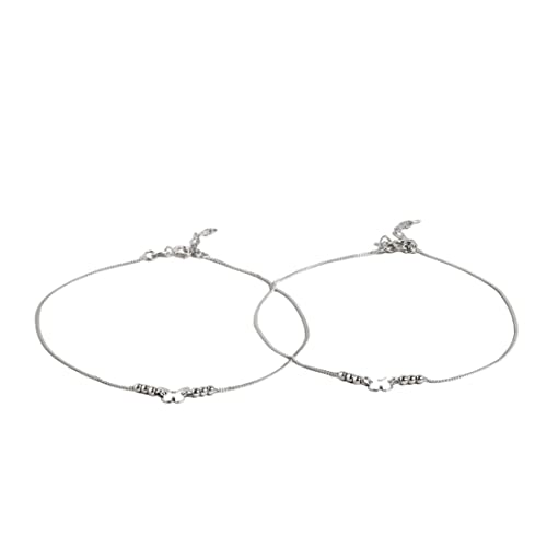 Buy ZAVYA Pure 925 Sterling Silver Set of 2 Anklets Foot Jewelry Gift ...