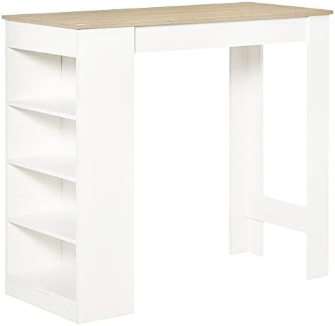 HOMCOM Bar Table, High Top Pub Table with 4 Storage Shelves, Modern Bar ...