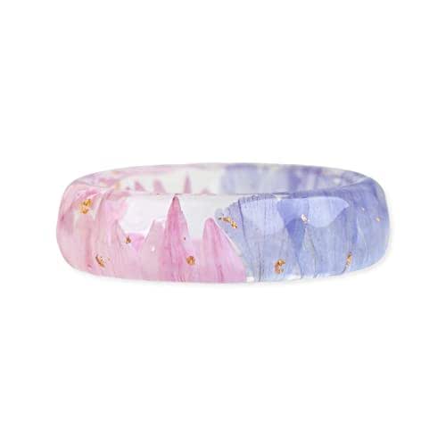 Amazon.com: Two Sided Resin Ring Band with Natural Pressed Blue Pink ...