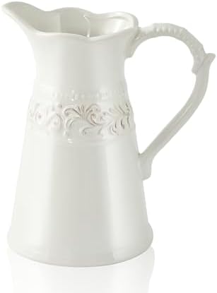 OTARTU White Ceramic Pitcher Vase, Flower Pitcher,Farmhouse vase for ...