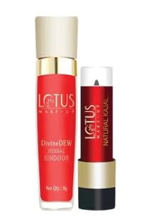 Lotus Make-Up Sindoor & Kajal Combo Divine Dew Herbal Sindoor*21R - Love Drop:8g Natural Kajal ...