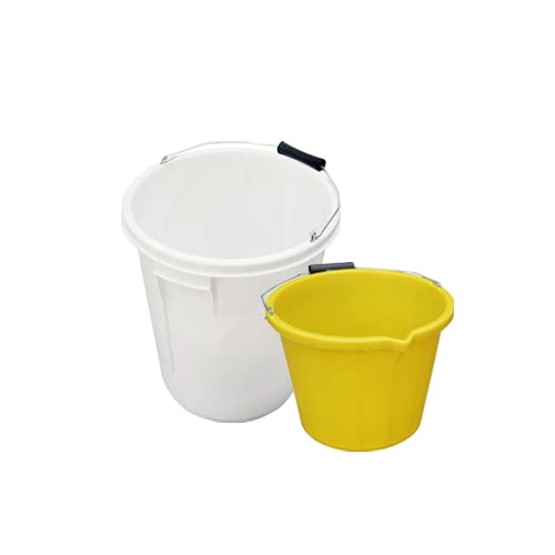Buy (Set of 2) 25L Litre White Plasterer Bucket And 3 Gallon Yellow ...