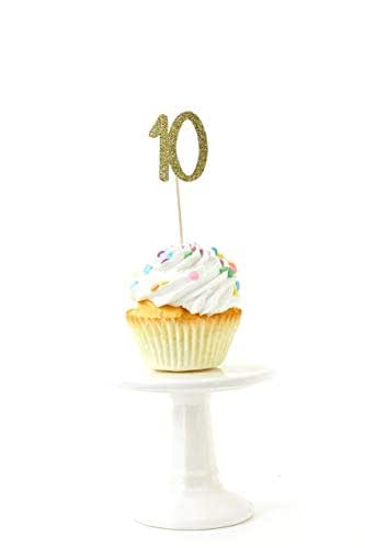 Amazon.com: Number 10 Gold Glitter Cupcake Toothpick Toppers : Grocery ...
