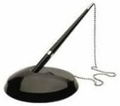 2 x Reception Pen Desk Set On Chain With Stand- Black Counter Pen ...