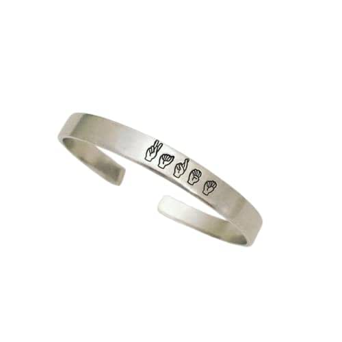 Amazon.com: Sign Language Jewelry - Name Cuff Bracelet - Hand Stamped ...