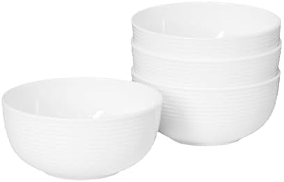 Amazon.com: QOUTIQUE Bone China White Embossed Deep Bowl Set - 32 Ounce ...