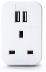 STATUS Multi USB Plug Adapter White | 2 Port USB Adaptor Plug Through ...