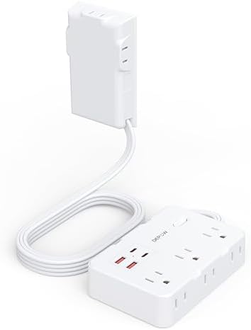 Amazon.com: Flat Plug Power Strip with USB Ports, Flat Extension Cord ...