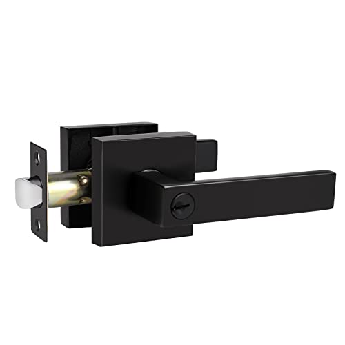 Probrico Black Door Handle with Lock and Key, Black Locking Lever Door ...