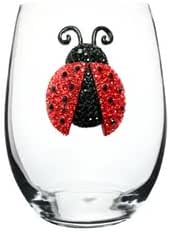 Amazon.com | THE QUEENS' JEWELS Ladybug Jeweled Stemless Wine Glass, 21 ...