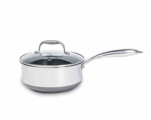 HexClad Hybrid Nonstick 2-Quart Saucepan with Tempered Glass Lid, Stay ...