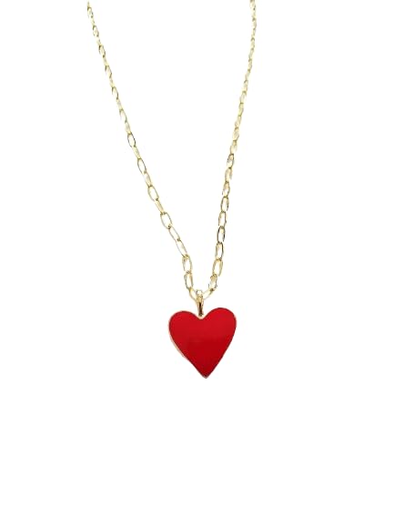 Amazon.com: Red Enamel Heart Charm Pendant Gold Plated Small Paperclip ...