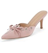 Amazon.com | Coutgo Women's Bow Tie Mule Heels Pointed Toe Studded ...