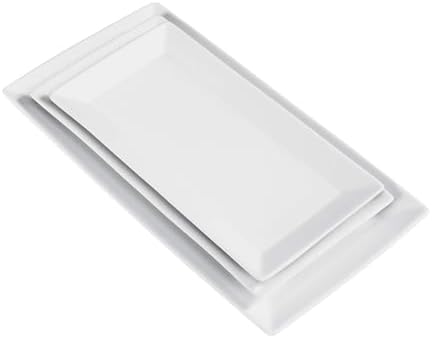 Amazon.com: Amazon Basics 3-Piece Porcelain Serving Platters, Oven Safe ...