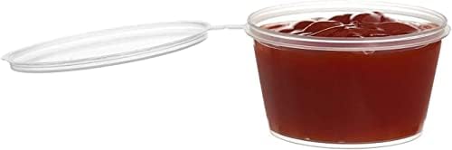 100 X Reusable Sauce POTS with Hinged LIDS [100 Sets. Round Clear Deli ...