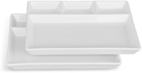 Amazon.com: Juvale 4 Pack White Ceramic Divided Plates with Sauce ...