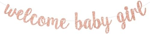 Amazon.com: Welcome Baby Girl Banner, Rose Gold Glitter a Little ...