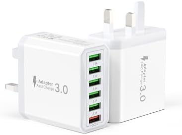 2-Pack 33W USB Plug UK, 6-Port USB Fast Charger Plug Multiple with ...