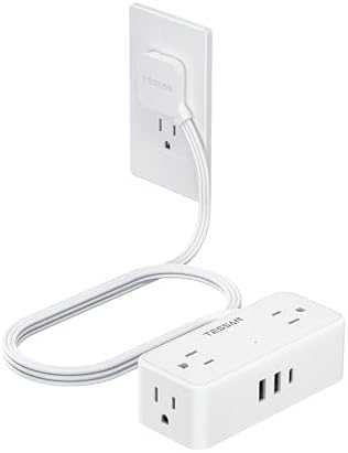 Surge Protector Flat Extension Cord Indoor, TESSAN Flat Plug Power Bar ...