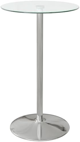 HOMCOM Round Bar Table, Modern Bistro Table with Tempered Glass Top and ...