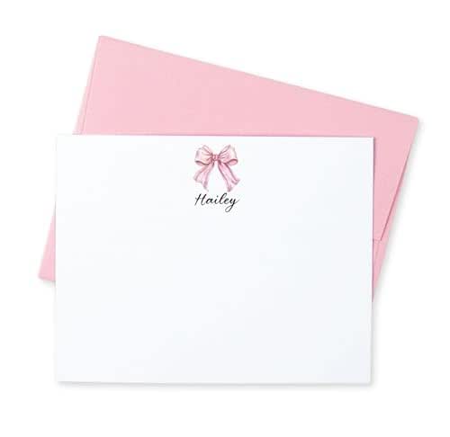 Amazon.com: Coquette Pink Blue Bow Stationery Set for Girls, FLAT Cards ...