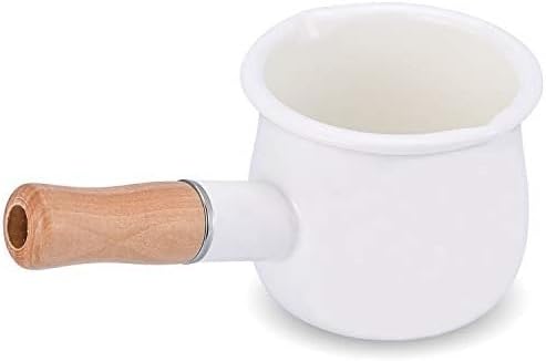 Amazon.com: FARCADY 0.6qt Mini Enamel Milk Pot Insulated Wooden Handle ...