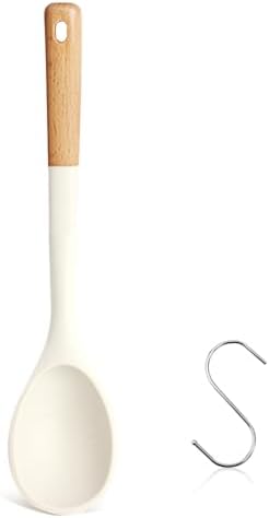 Amazon.com: Large Silicone Cooking Spoons, Nonstick Solid Wooden Handle ...