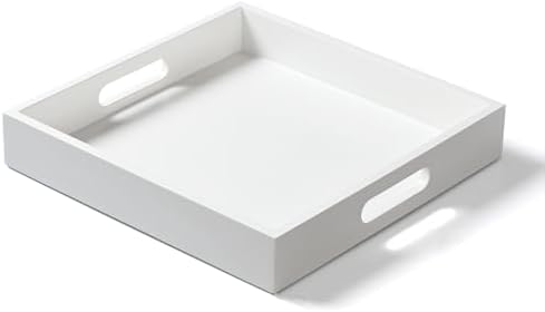 Amazon.com: White Wooden Serving Tray with Handles, 12"x12"x2"H Square ...
