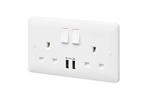 MK (ELECTRIC) MB24345WHI 13A 2G DP Switched Socket with USB Port, White ...