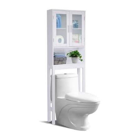 COSTWAY Mueble sobre Inodoro con Estantes y Puerta de Vidrio,Armario de ...