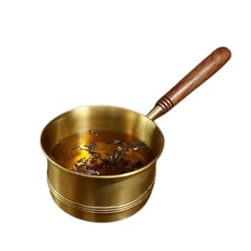 Buy Brass Tea Pan with Wooden Handle - 750 ml | Induction Pan/Sauce Pan ...