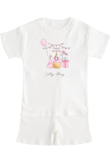 Personalised Birthday Pyjamas Any Age Shorts Pyjamas White Pjs Pink ...