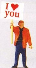 Preiser 29039 Individual Figure Pedestrian Man w/I Love You Signboard ...