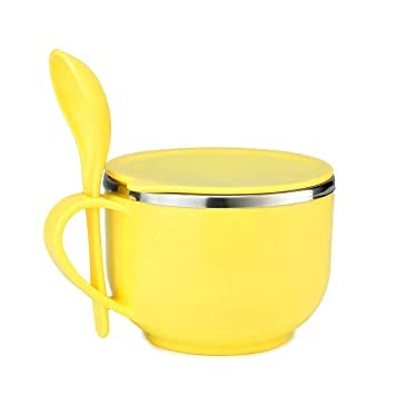 Buyer Hour Yellow Maggie Bowl with Lid Including Spoon & Frork ...