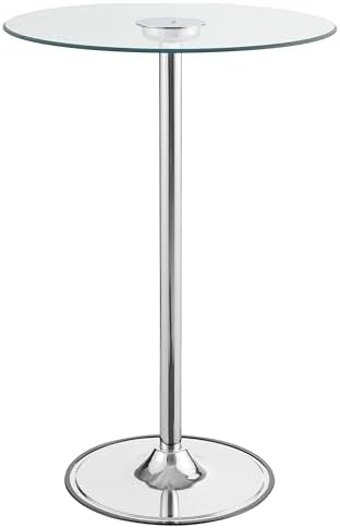 Amazon.com: BOWERY HILL 28" Round Glass Top LED Lit Pub Table in Chrome ...